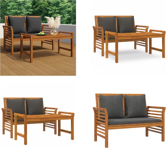 vidaXL 2-delige Loungeset met donkergrijze kussens massief hout ...