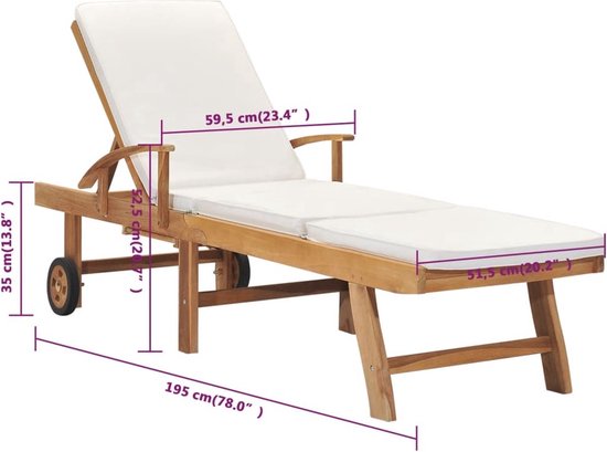 vidaXL Ligbed met kussen massief teakhout crème - Ligbed - Ligbedden ...