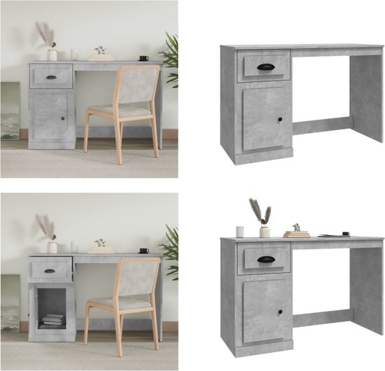 vidaXL Bureau met lade 115x50x75 cm bewerkt hout betongrijs - Bureau ...