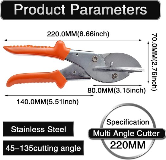 Plintenschaar - Laminaatknipper - Verstekschaar 45 tot 135 graden - RVS ...