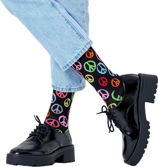 Happy Socks Peace Unisex Zwart - Maat 41-46 | bol