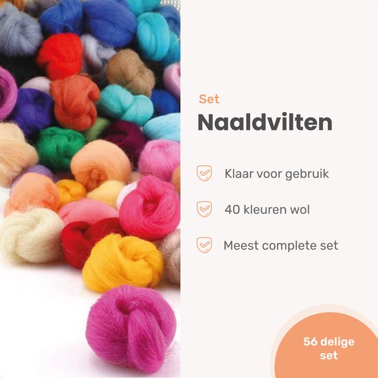 Naaldvilten - 40 kleuren wol - Needle felting - Pakket - Viltnaalden ...
