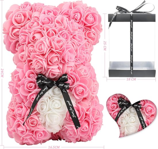 Rozenbeer - Roze - Rose Bear - Rose Teddy - Valentijn - Moederdag - Rozen Teddy Beer | bol