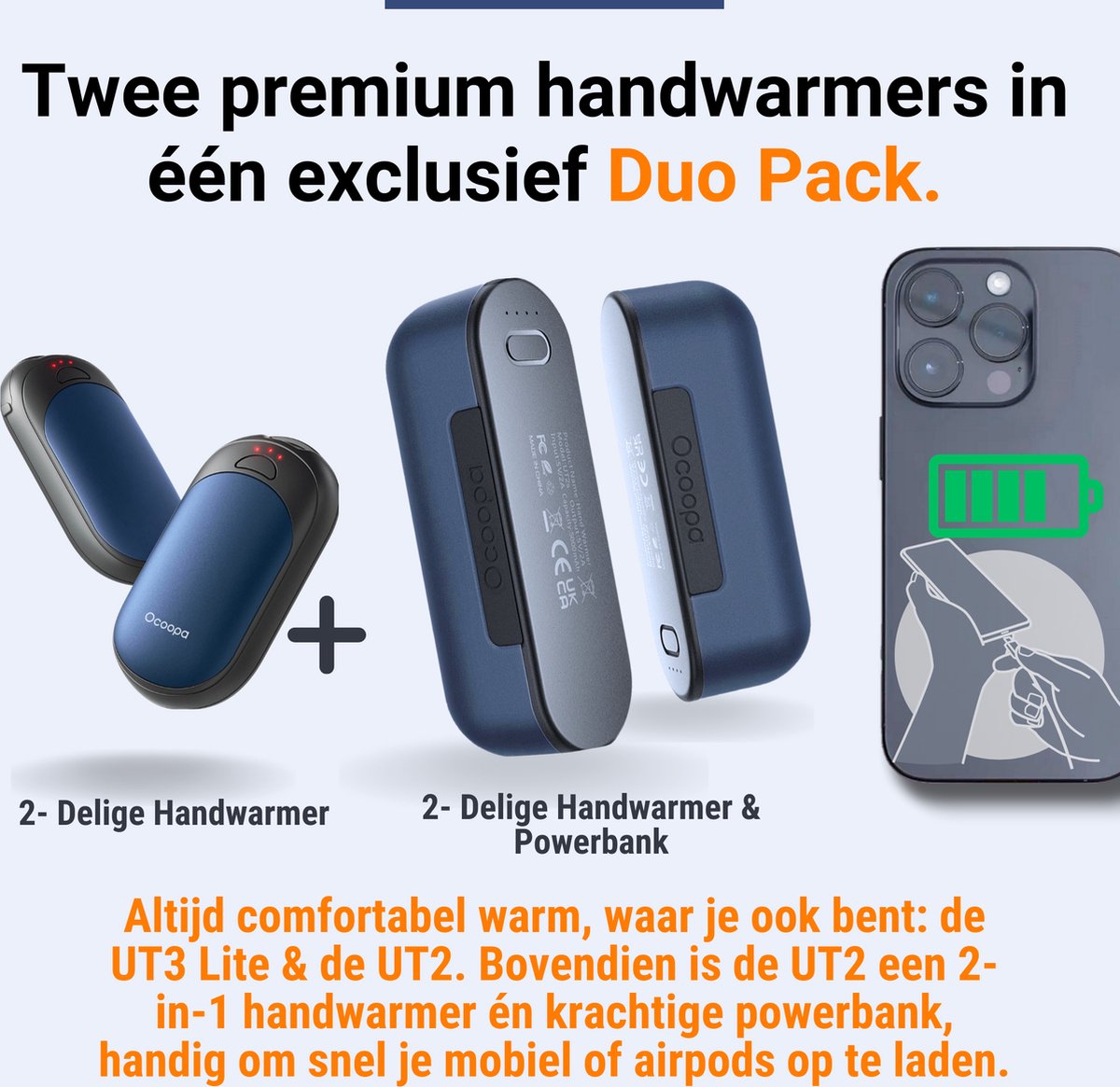 Handwarmers Ocoopa® Duo Pack Handwarmers Herbruikbaar – 8-16 Uur Warmte - UT3 LITE -... | bol