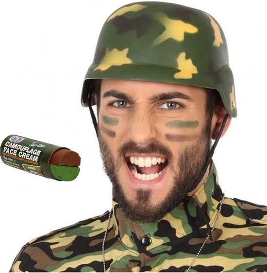 Carnaval Verkleed Set - Leger/Soldaten Helm met Camouflage Schmink | bol