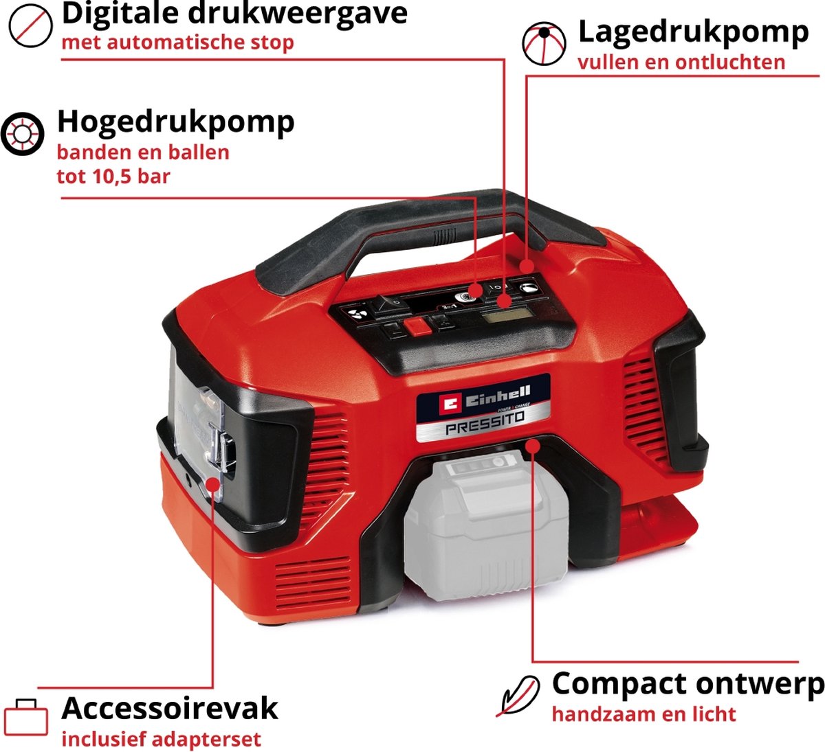 Einhell Accu Compressor PRESSITO 18/21 Li Solo - Power X-Change - 18 V ...