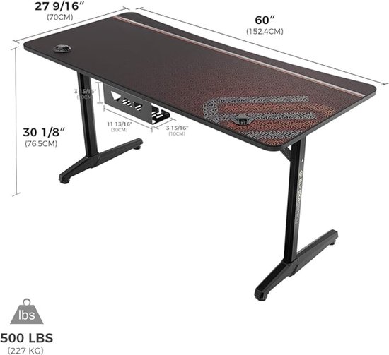 Gaming tafel 152 x 70 cm gaming bureau grote computertafel ergonomische ...