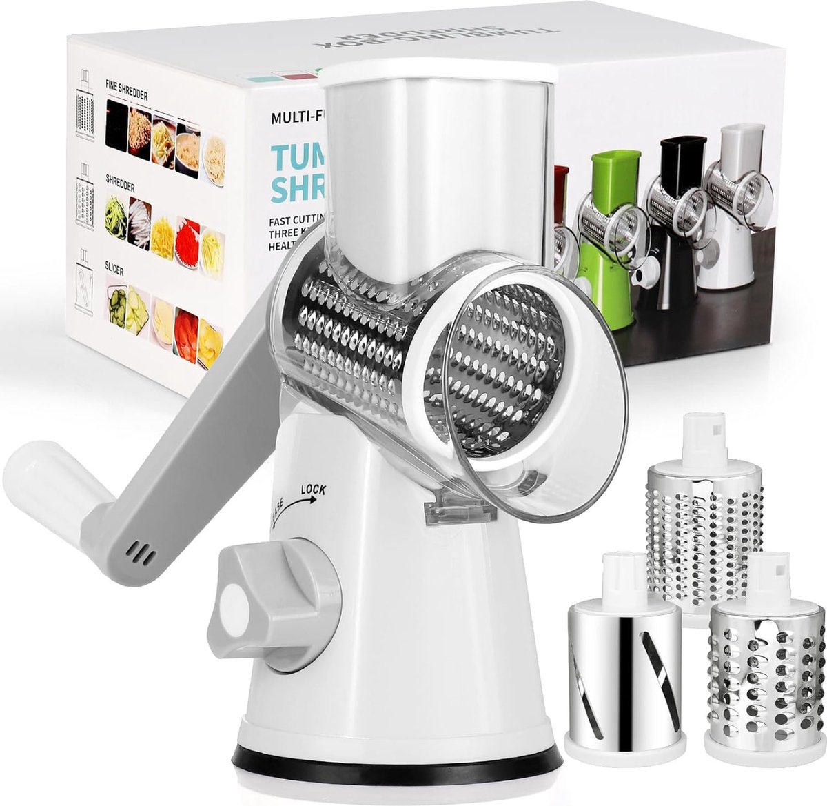 Kaasrasp met zwengel, rasp voor groenten met 3 roestvrij stalen ...