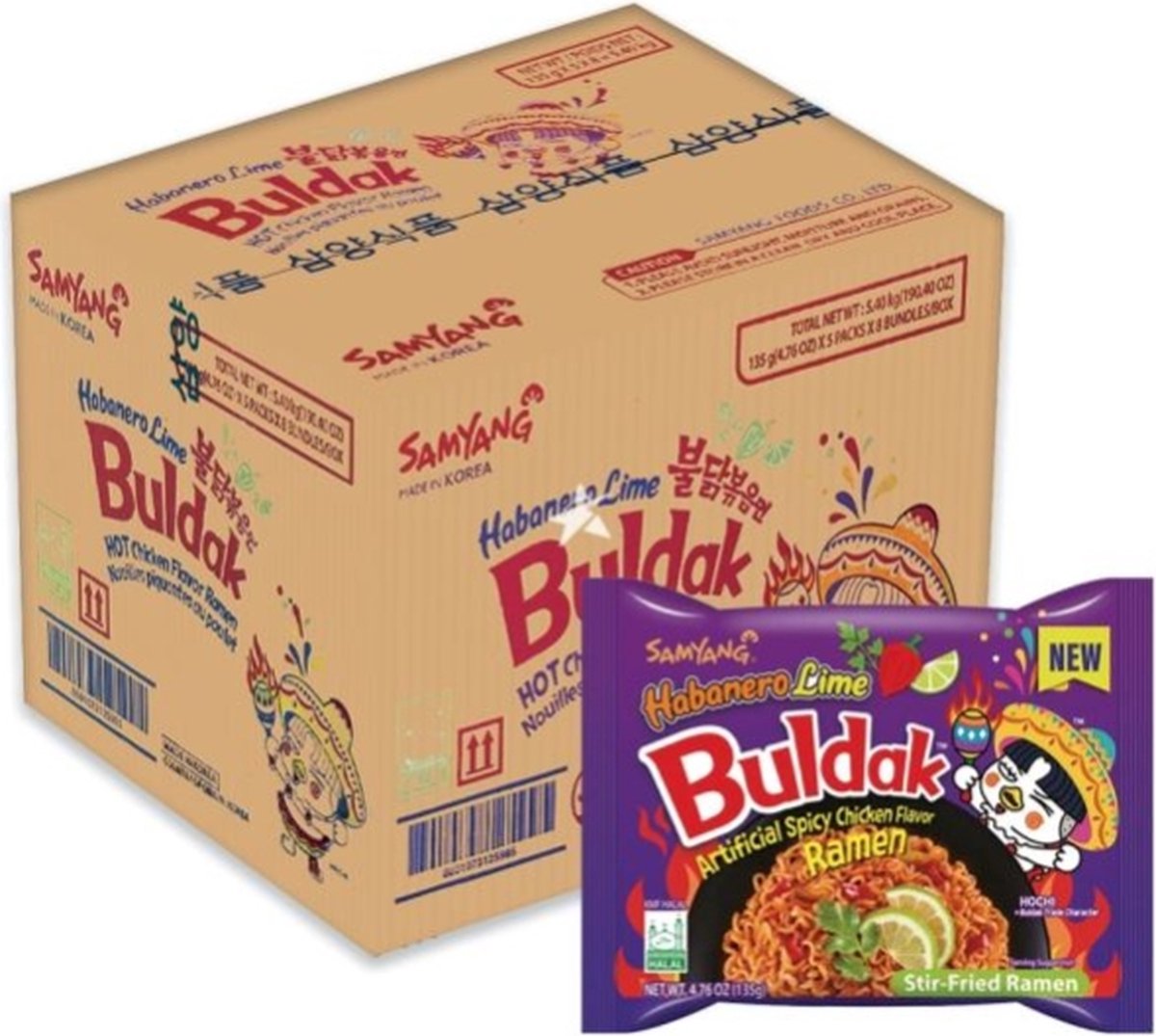 Samyang Buldak Hot Chicken Ramen Habanero Lime 8 x (5x135g) | bol