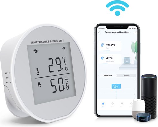 Wifi Temperatuur Vochtmeter Met Bediening Via App En Kan Werken Met