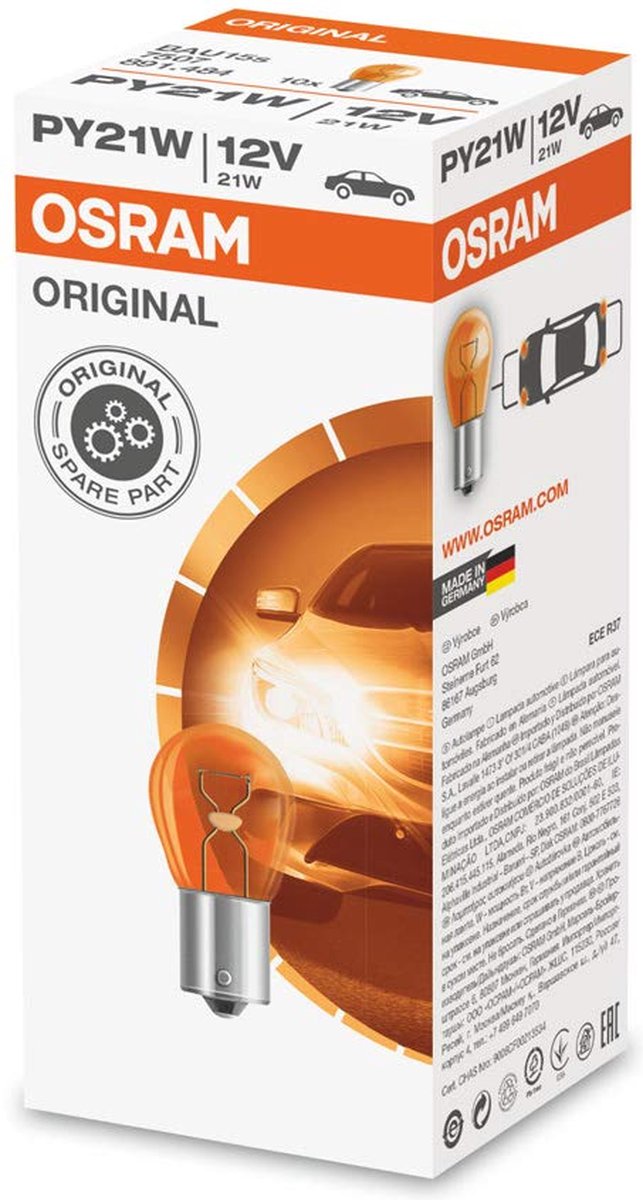 Osram PY21W Gloeilamp 12V BAU15s Original Line 2 Stuks | bol