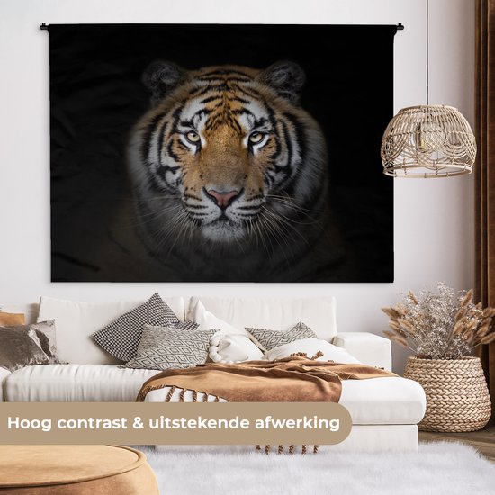 Wandkleed - Wanddoek - Tijger - Wilde dieren - Portret - Zwart - Dieren - 180x135 cm -... | bol