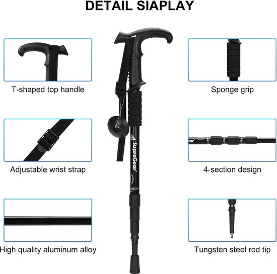 Wandelstokken, 2-Pack Aluminium Wandelstokken met 4 Secties Verstelbaar ...