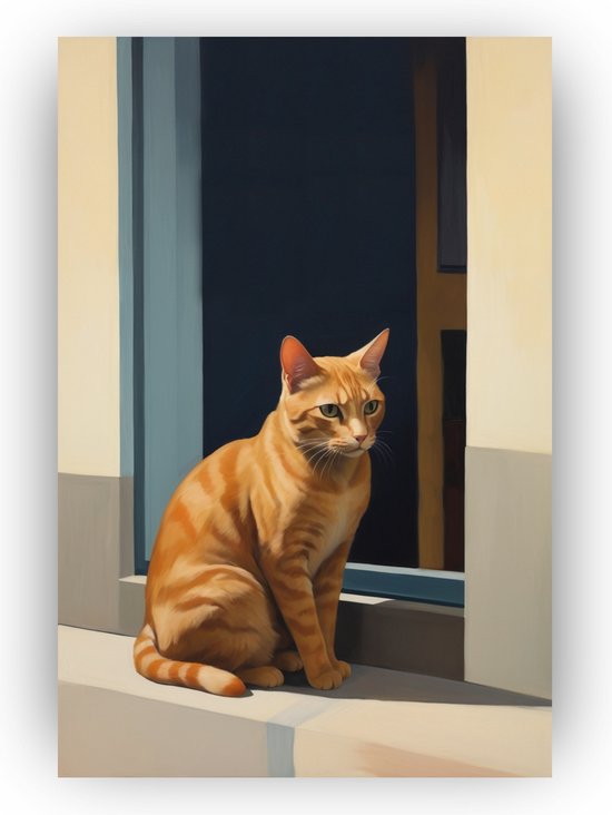 Kat Edward Hopper stijl poster - Kat wanddecoratie - Muurdecoratie ...