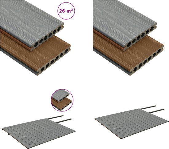 vidaXL Terrasplanken met accessoires 26 m² 2-2 m HKC bruin en grijs ...