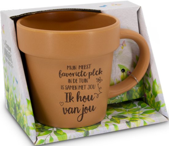 Mok - Ik hou van jou - Bloempot - Cadeauverpakking | bol