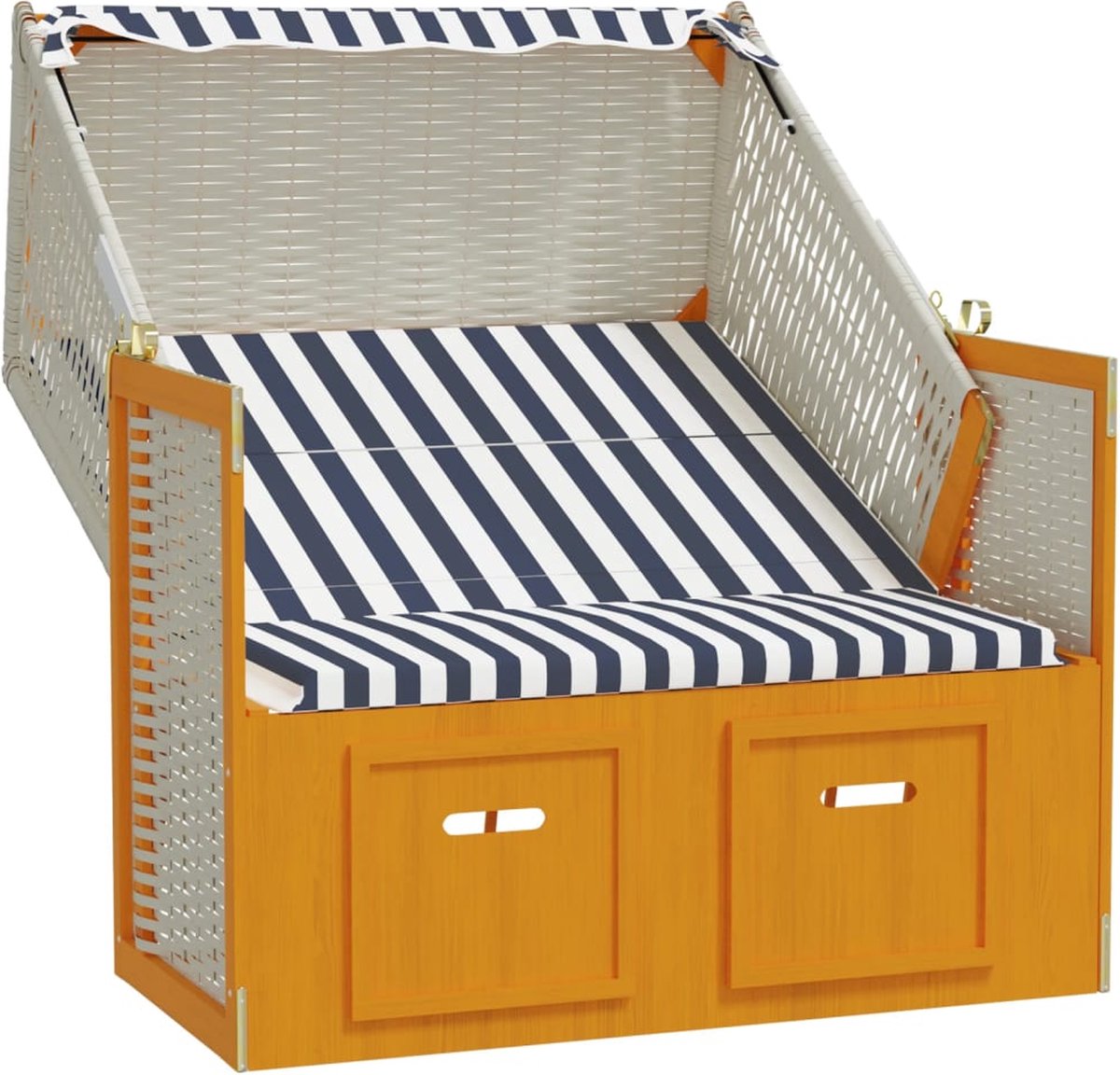 vidaXL Strandstoel met luifel poly rattan en massief hout wit en blauw ...