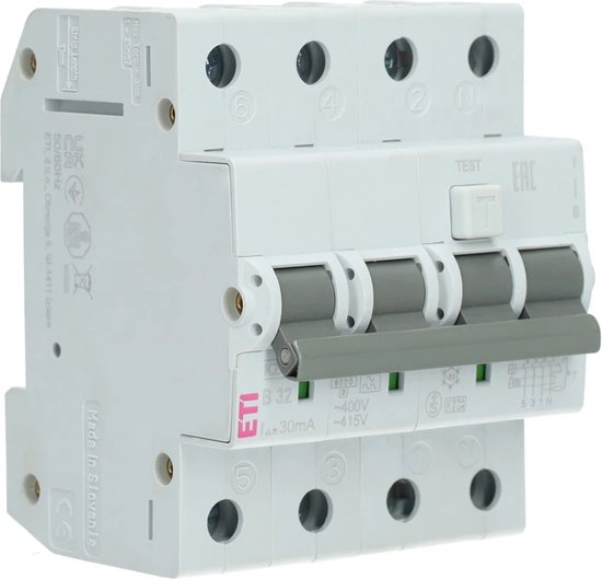 ETI aardlekautomaat 3-polig+nul 32A B-kar 30mA (431000156) | bol