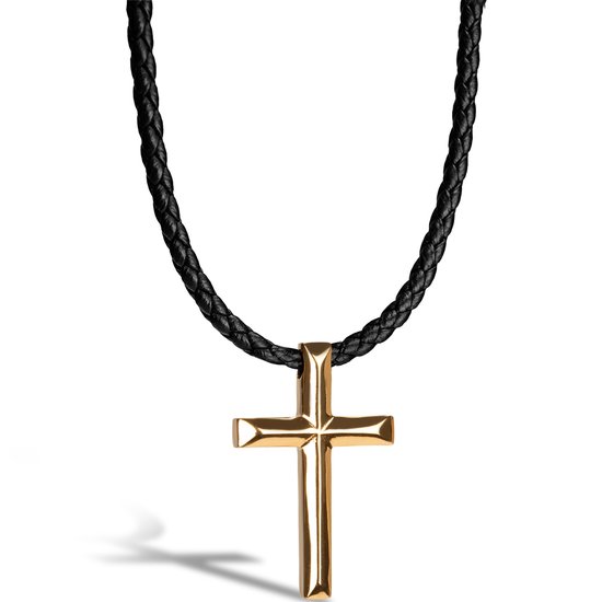 SERASAR Mannen Lederen Ketting [Cross] - Goud 50cm - Vriendje Cadeau ...