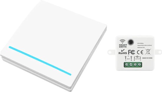 Slimme Draadloze Schakelaar | Wit | RF 433 Mhz | 1 knop | Inclusief RF ...
