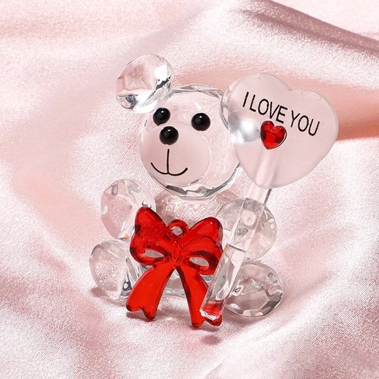 Kristal glas beertje i love you met rode strik- Gift - Hartje ...
