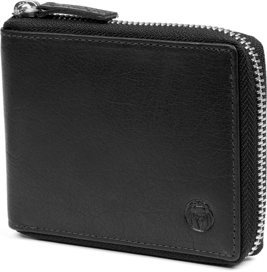 Lucleon Montreal zwarte leren RFID portemonnee met rits voor heren | bol