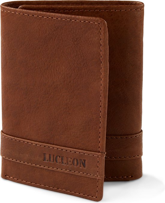 Lucleon Cambodia lichtbruine driedelige leren RFID portemonnee voor ...