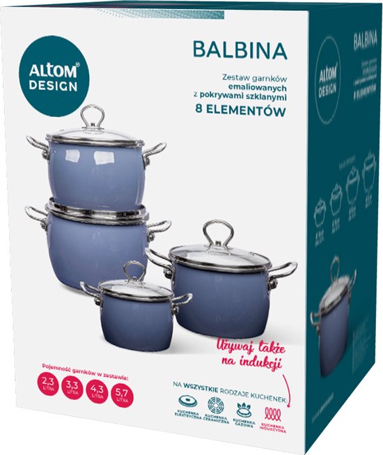 Altom Design Balbina 8 delige Emaille Pannenset blauw - Geëmailleerde ...
