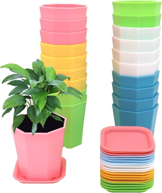 Plantenpotten van kunststof, achthoek, 20 stuks, 7 cm, meerkleurig ...