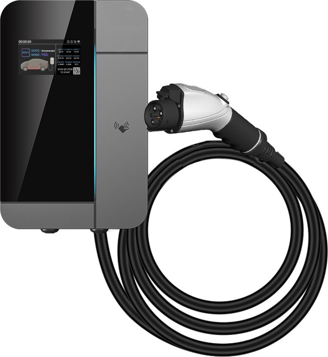 A23-PRO Laadstation 11KW, 16A , 5m, RFID , 3 fase , Laadpaal Wallbox ...