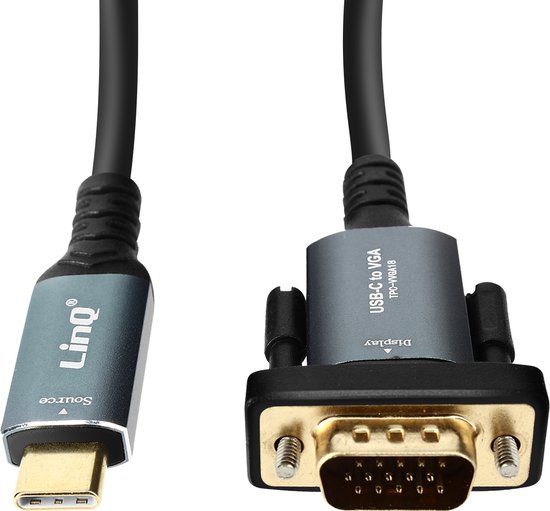 Kabel USB-C naar VGA Full HD 1080p Plug-and-play Lengte 1,8 m LinQ | bol