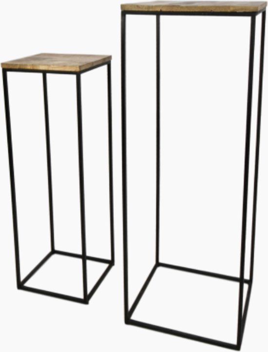Clark Plantenstandaard 2 stuks - 40x40x110 cm - Bruin/Zwart - Hout ...