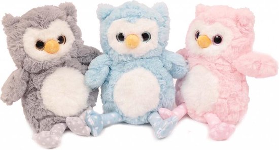 Set van 3 pluche Uilen- blauw- roze en grijs- 22 cm- voordeelset ! | bol
