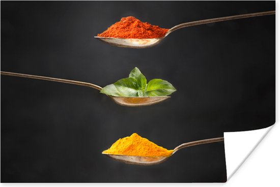 Poster Kruiden - Lepel - Specerijen - Zwart - Italiaans - 90x60 cm | bol