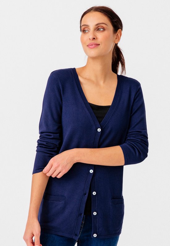 Damart - Cardigan met knopen, fijn tricot -Damen - Blauw - M | bol