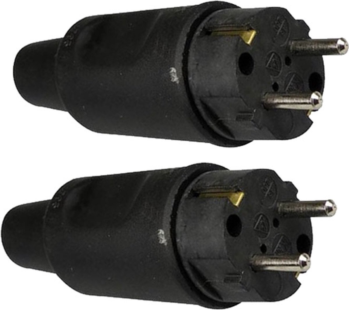Rubberen Stekker met Randaarde - 16A 230V - Zwart - Per 2 stuks | bol