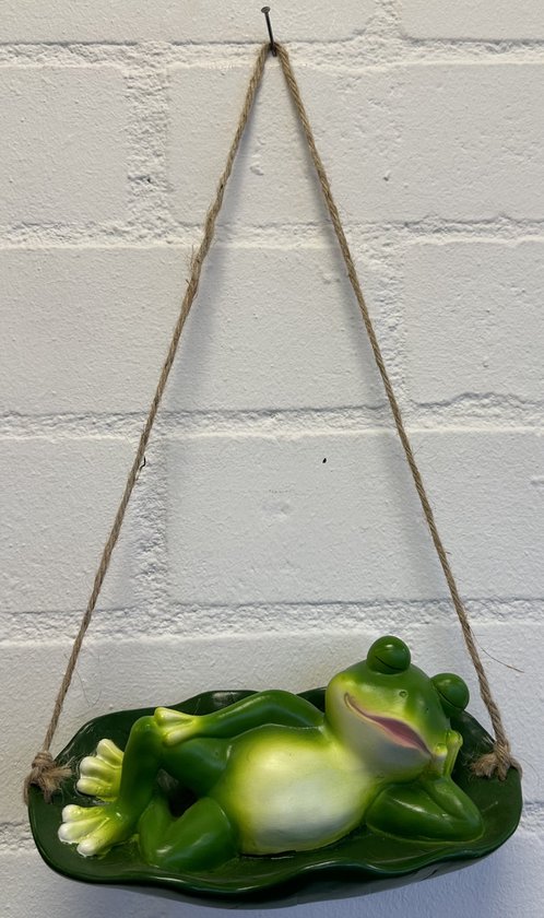 Polyresin hangend slapend dier "kikker" - groen - hoogte 37x20x11 cm ...