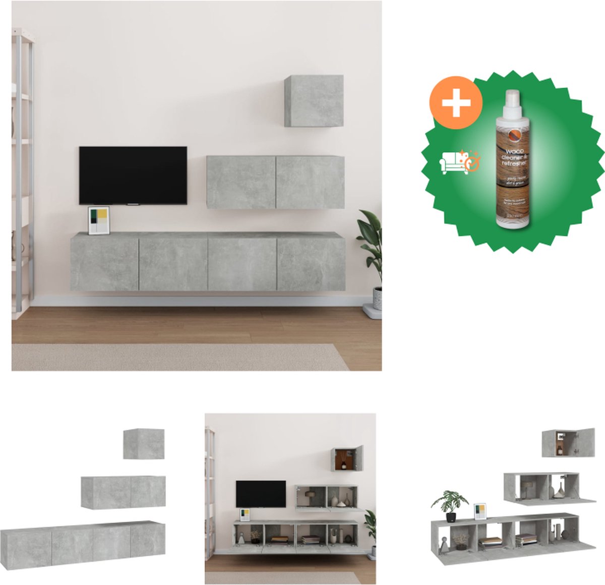 vidaXL Wandmontage TV-meubelset - Betongrijs - 30.5 x 30 x 30 cm / 80 x ...
