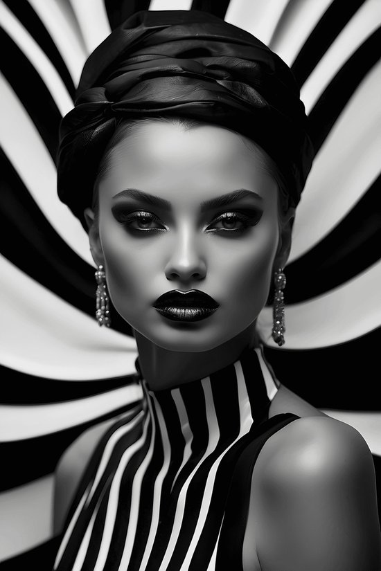 Vrouw Poster | Zwart Wit Poster | Abstracte Poster | Strepen | 61x91cm ...