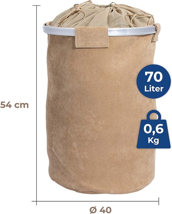 Wasmand Cordoba Beige - Wasmand Inhoud: 68 l, Polyester, 40 x 54 x 40 ...