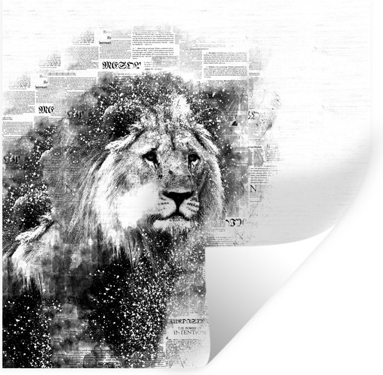 Muurstickers - Sticker Folie - Leeuw - Krant - Zwart - Wit - 80x80 cm - Plakfolie -... | bol