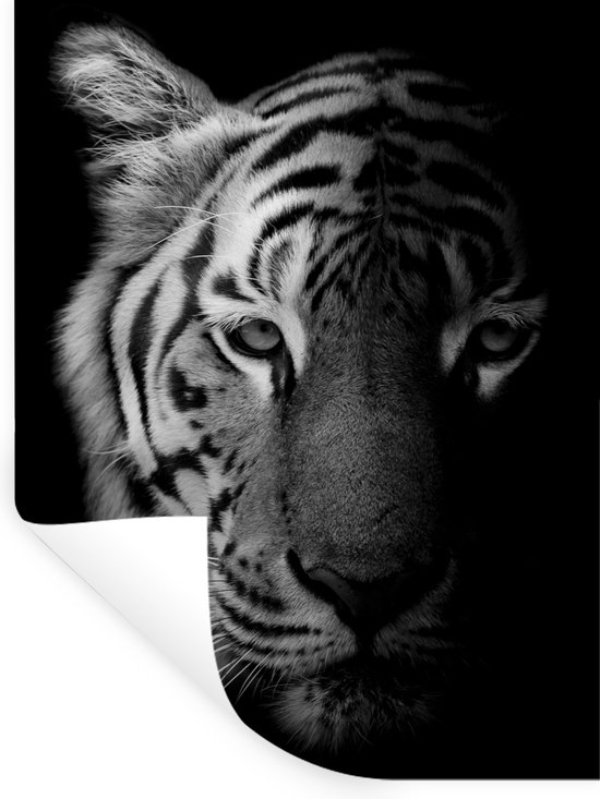 Muurstickers - Sticker Folie - Tijger - Dieren - Wild - Zwart - Wit - 90x120 cm -... | bol