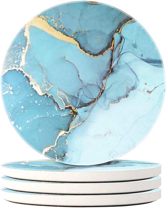 Set van 4 ronde onderzetters - absorberende stenen onderzetterset met ...