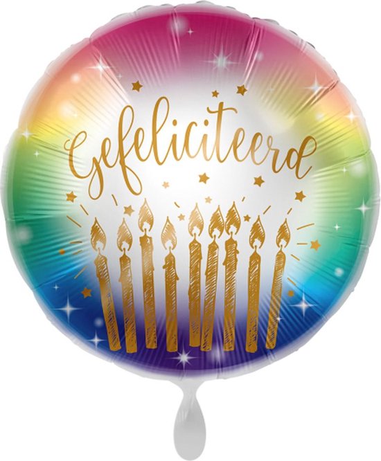 Everloon - Folieballon - Gefeliciteerd Kleurrijk Kaarsjes - Rond - 43cm ...