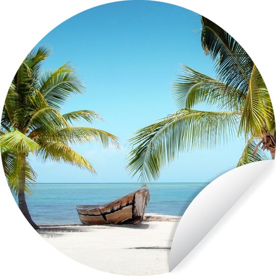 WallCircle - Muurstickers - Behangcirkel - Palmboom - Boot - Strand - 80x80 cm -... | bol