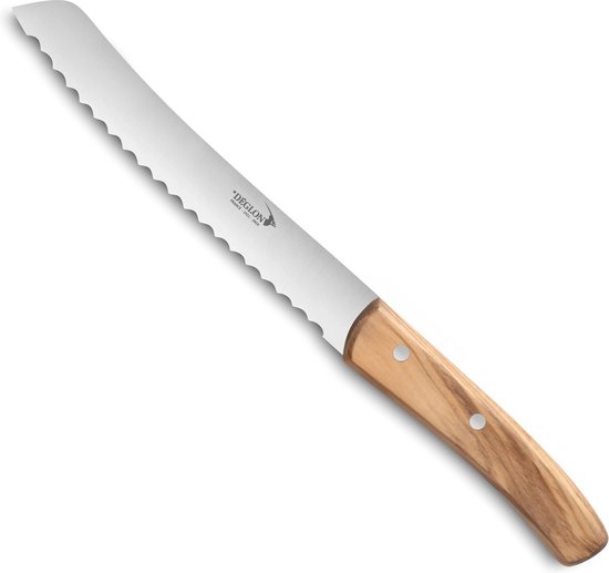Déglon Broodmes – Olijfhouten Handvat – Halfmaan-karteling – 19 cm ...
