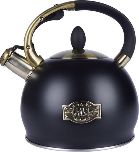 Waterketel, waterketel, fluitketel, roestvrij staal, zwart, 3 l | bol