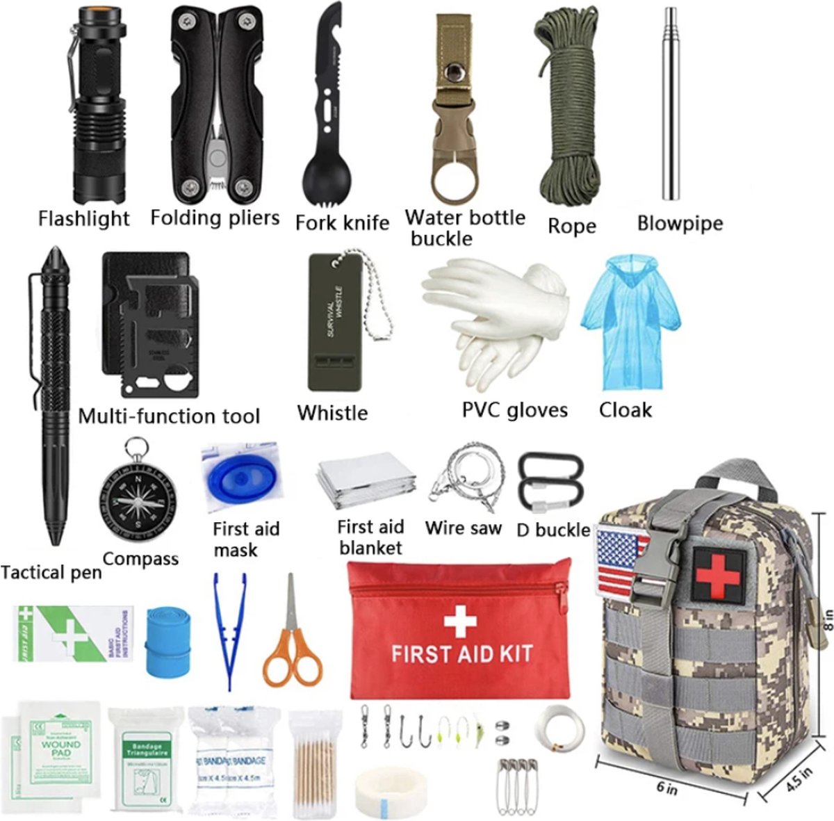 De survival kit/ het noodpakket voor extreme omstandigheden zoals ...