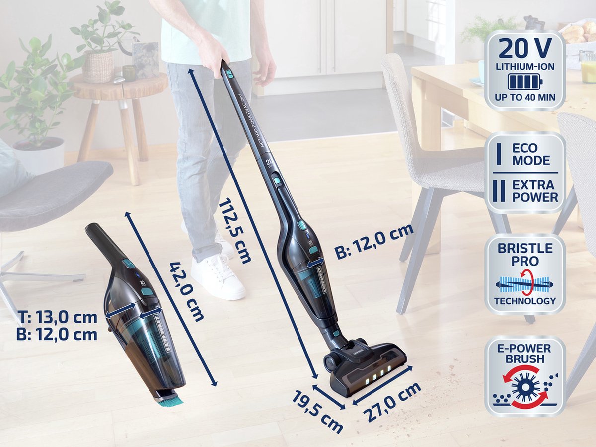 Leifheit Rotaro Powervac 2in1 steelstofzuiger - met kruimelzuiger - 20V ...