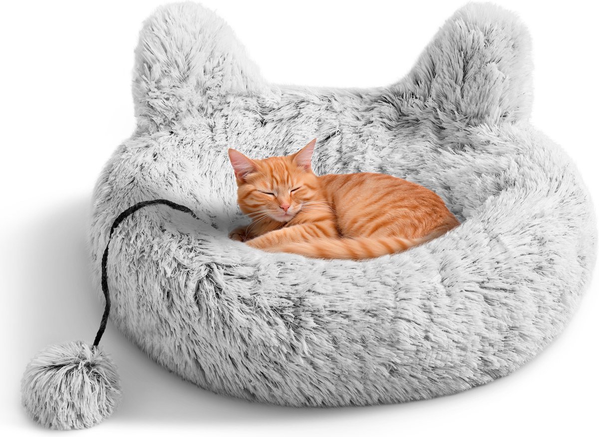 Navaris pluche kattenmand met speeltje - Diameter van 50 cm - 16 cm dik ...